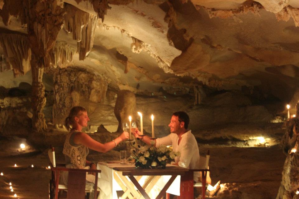 Dining in cave of Halong Bay